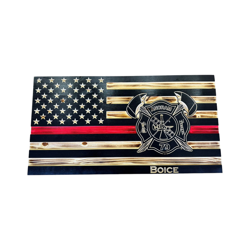 Wooden Thin Red Line American Flag with Custom Logo and Personalizatio ...