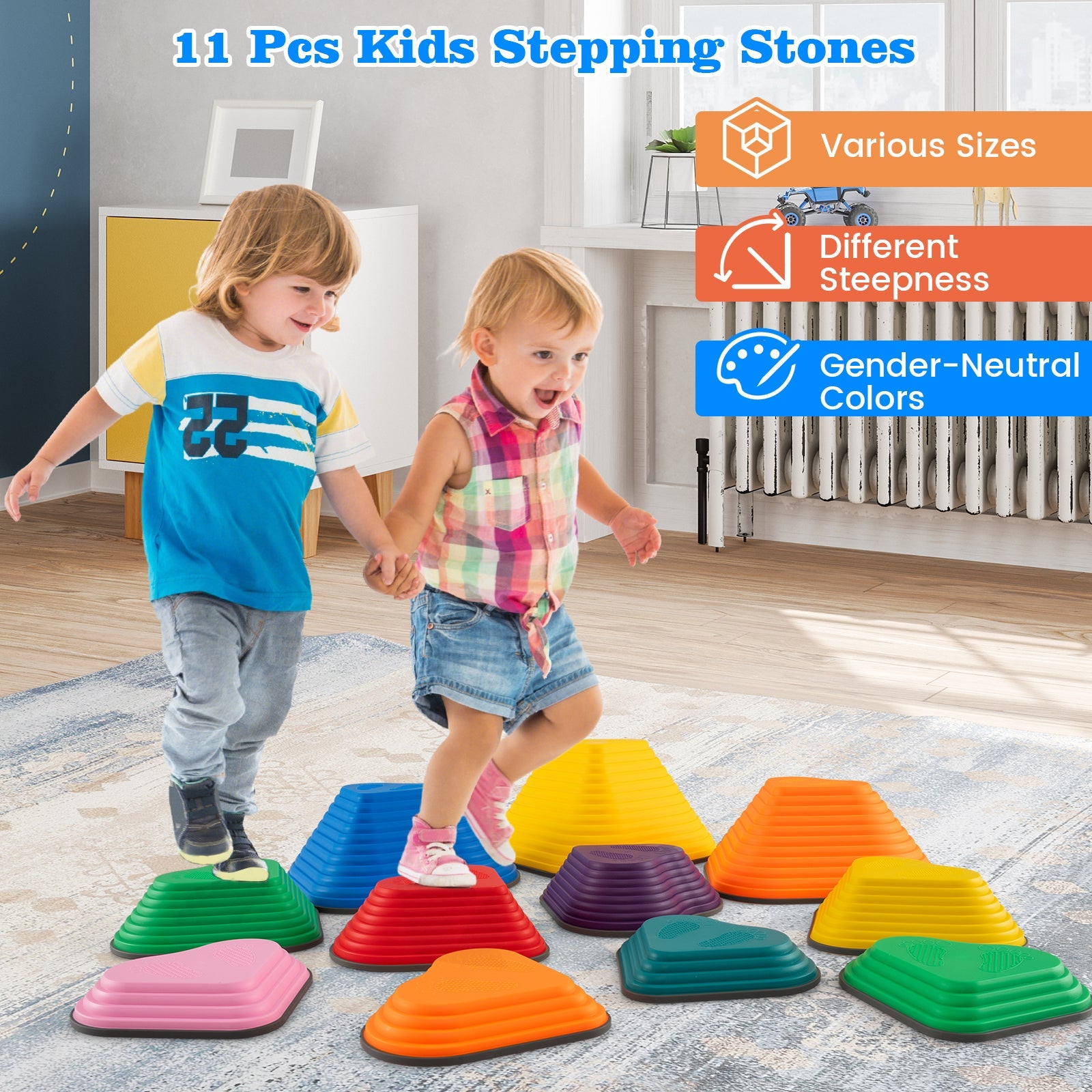 11 Pieces Kids Stepping Stones Stackable Balance Blocks Indoor Outdoor ...