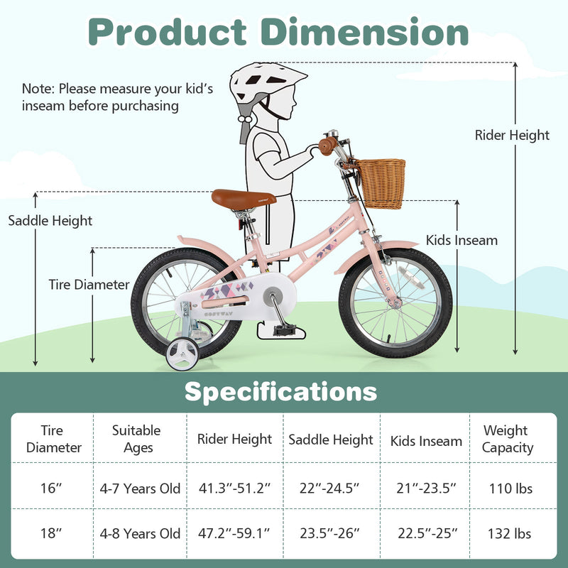 16 Inch Kids Bike Retro Bicycle with Adjustable Height and Basket for – Perfect Stock