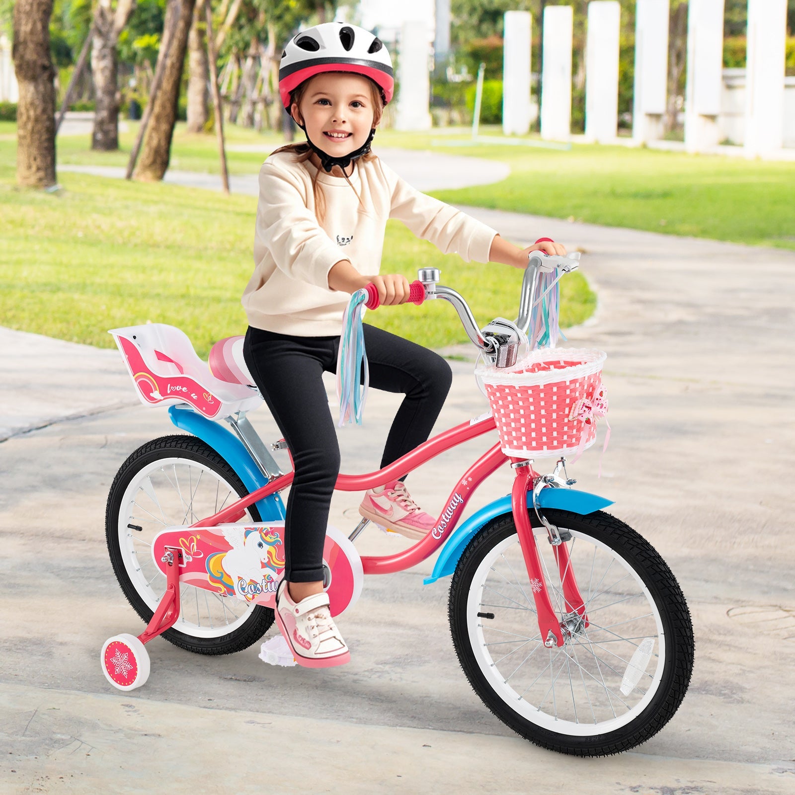 18 Inch Girls Bike for 3-5 Years Old Kids Bike with Doll Seat and Trai ...