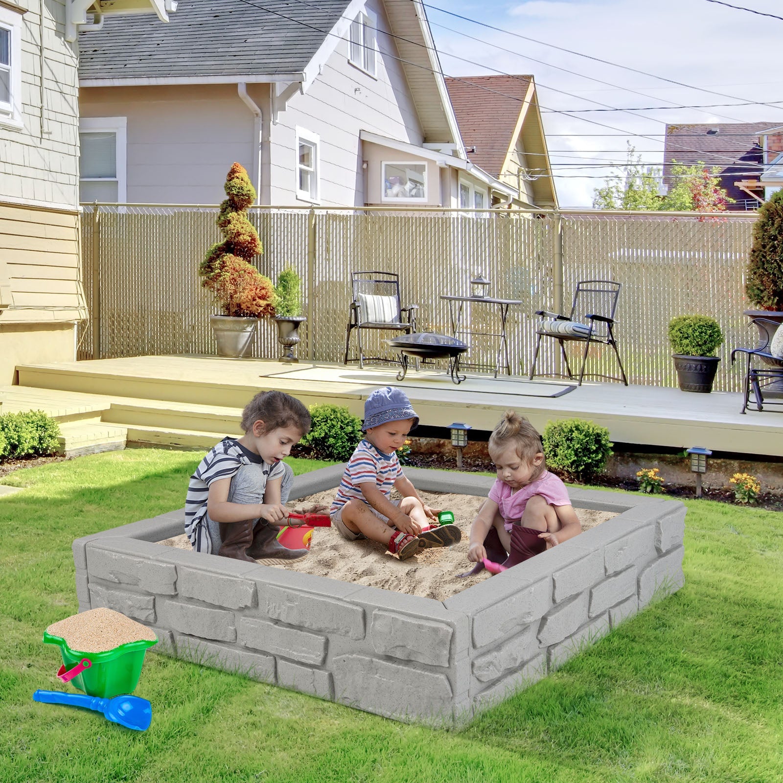 2-In-1 HDPE Kids Sandbox with Cover and Bottom Liner-Gray – Perfect Stock