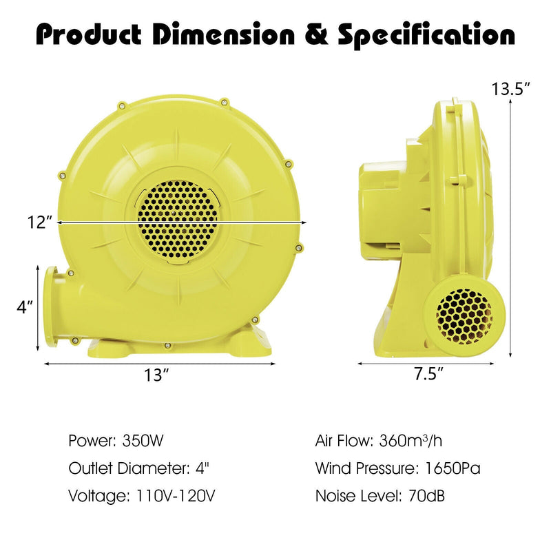 350 Watt 0.5 HP Air Blower Pump Fan for Inflatable Bounce House and Bo ...