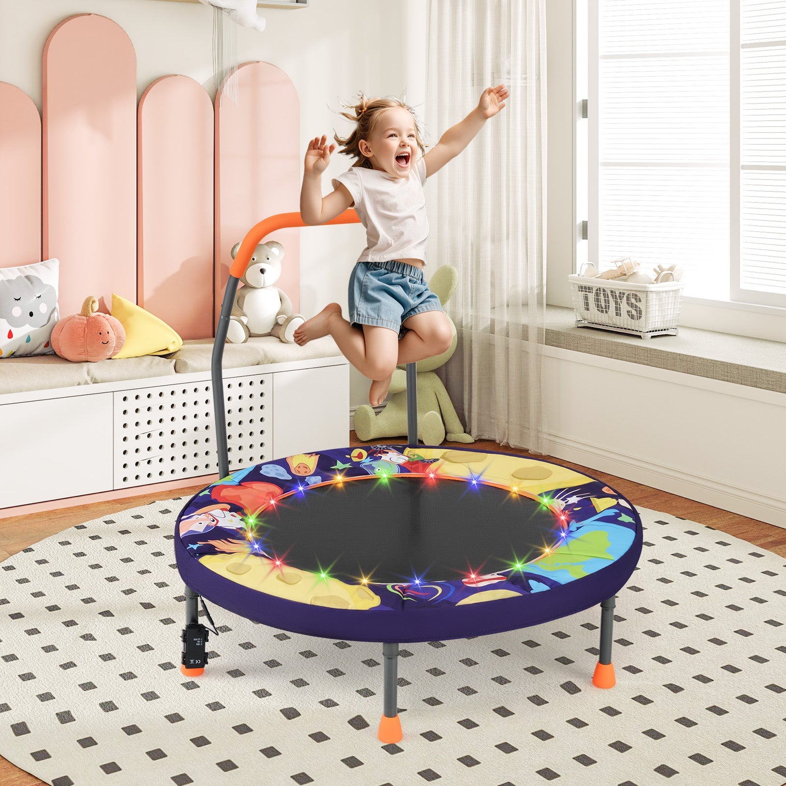 Mini Trampoline Folding Small Rebounder for Kids with Lights-Purple ...