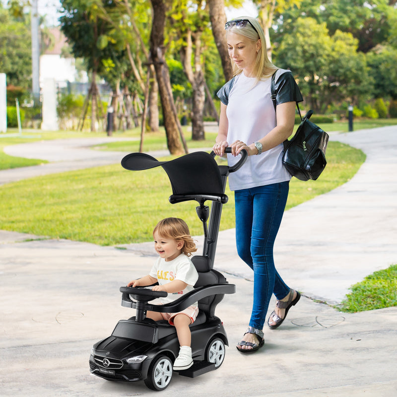 3-in-1 Ride on Push Car Mercedes-Benz Licensed Sliding Car with Canopy ...