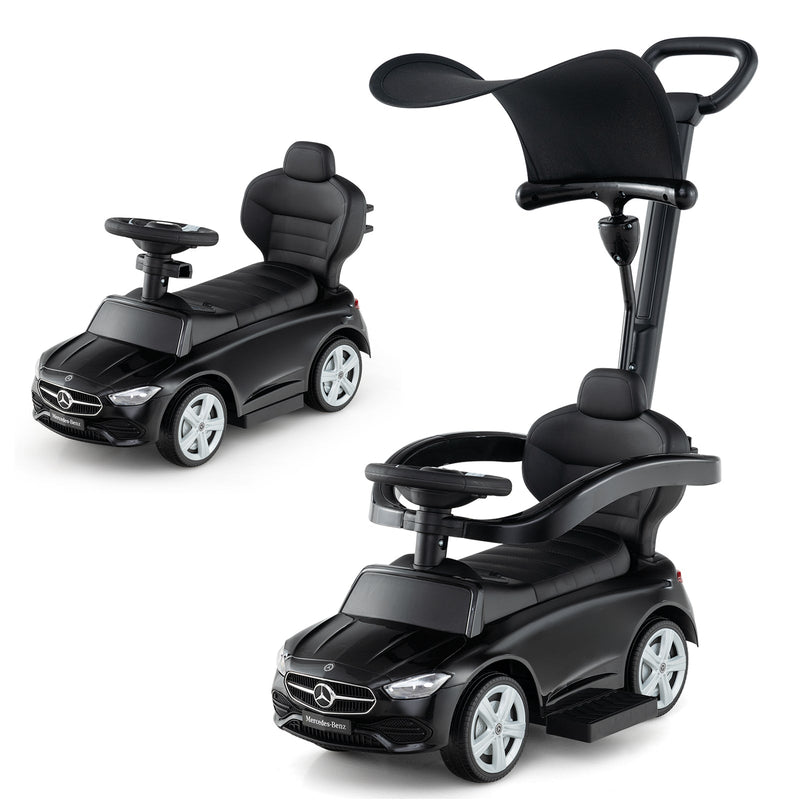 3-in-1 Ride on Push Car Mercedes-Benz Licensed Sliding Car with Canopy ...