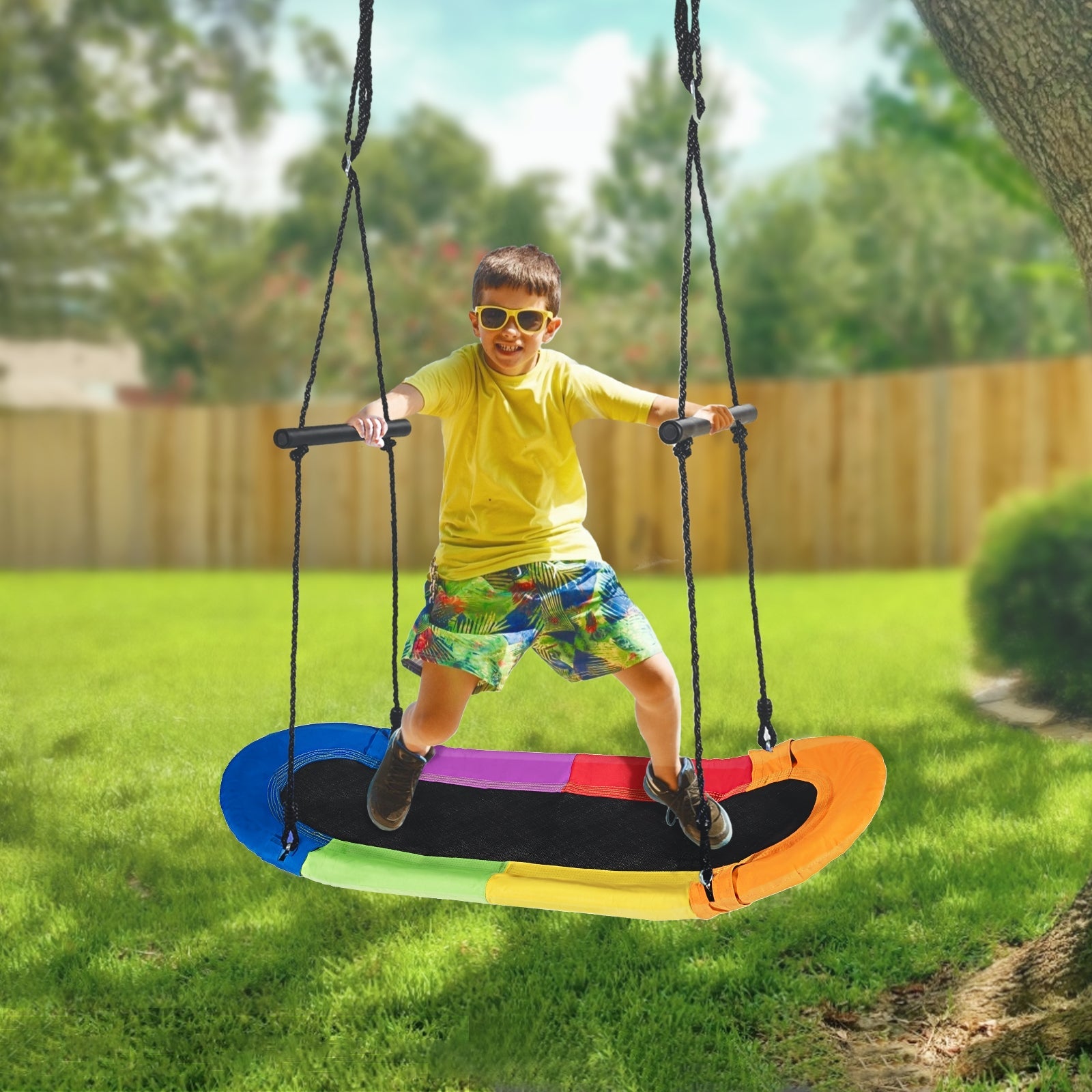 Saucer Tree Swing Surf Kids Outdoor Adjustable Oval Platform Set with ...
