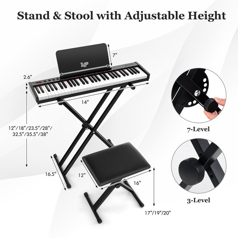 61-Key Portable Electronic Keyboard Piano Complete Digital Piano Set w ...