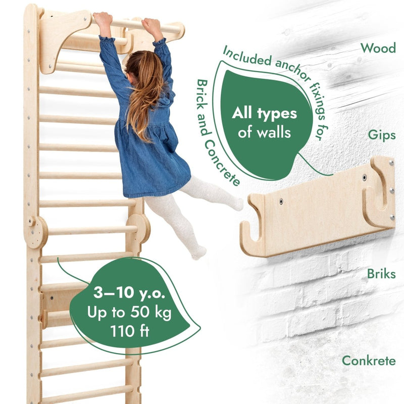 6in1 Wooden Swedish Wall / Climbing ladder for Children + Swing Set ...