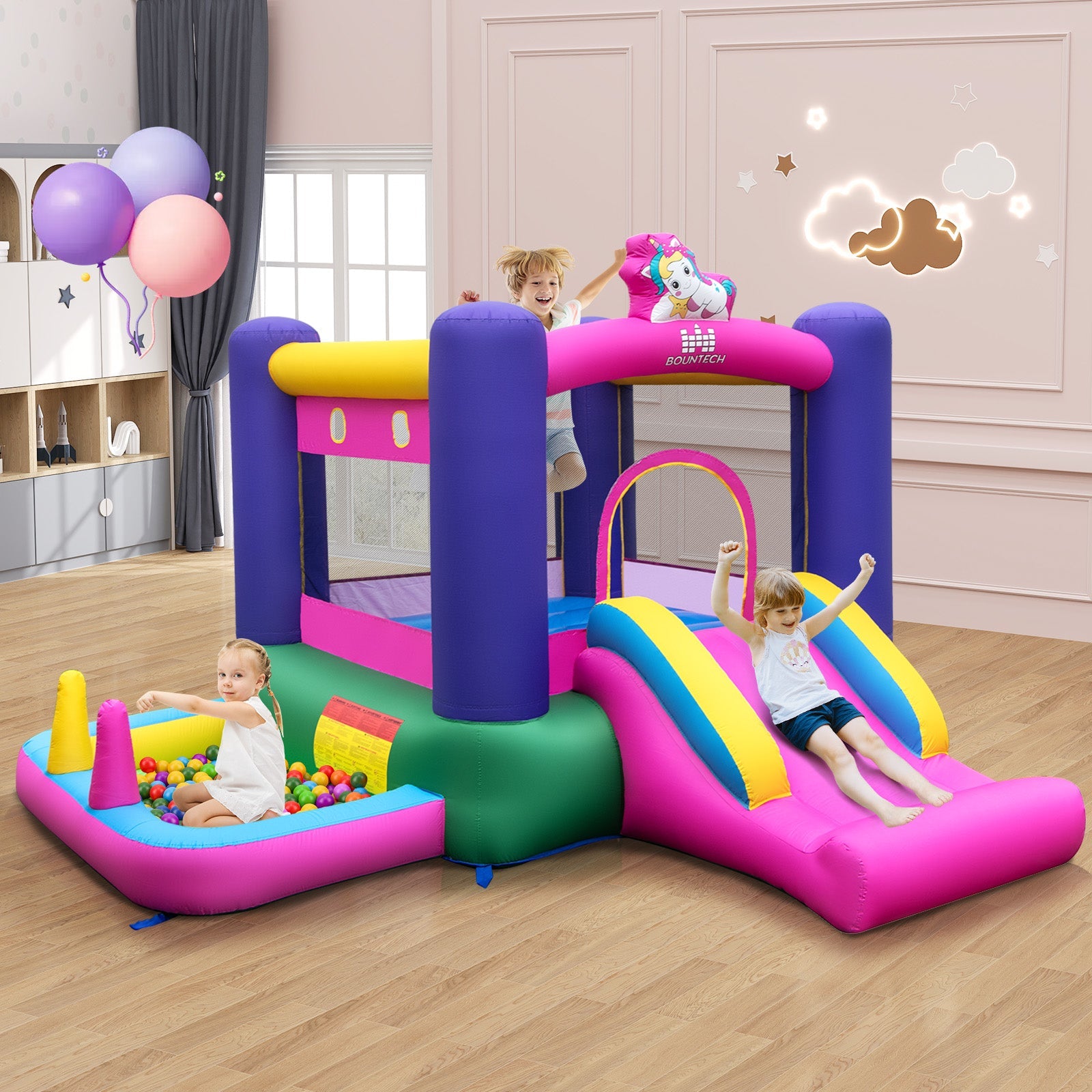 6-in-1 Bouncy Castle Inflatable Bounce House with Slide and Ball Pit w ...