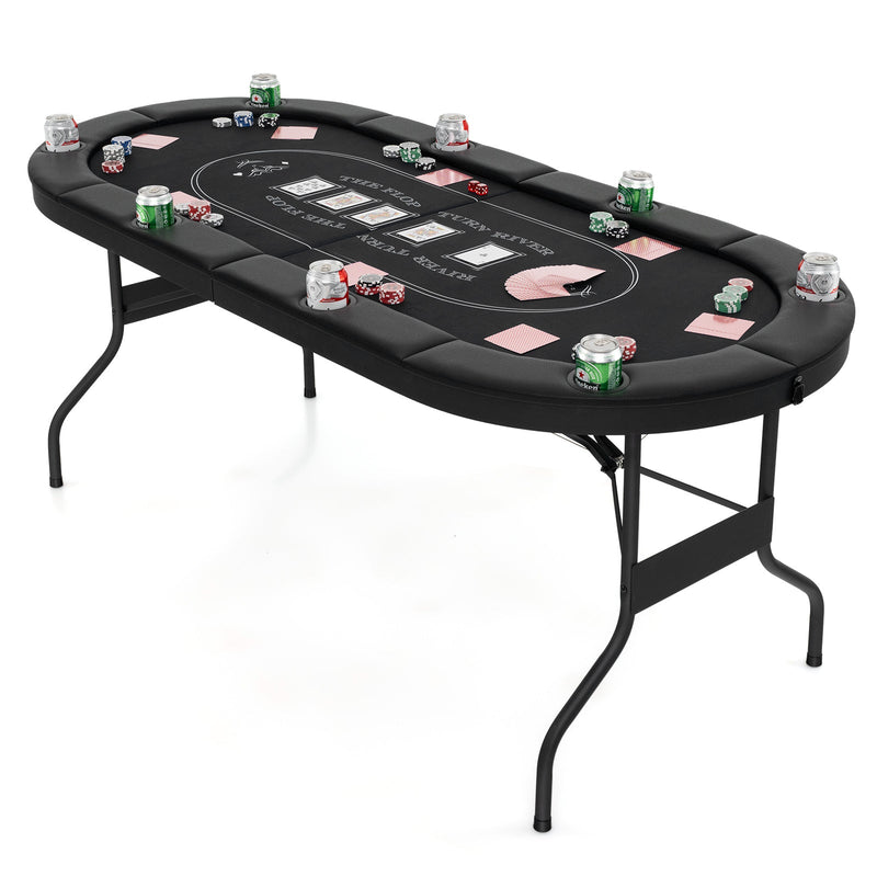 72 Inch Foldable Poker Table for 8 Players Portable Oval Card Board Ga ...