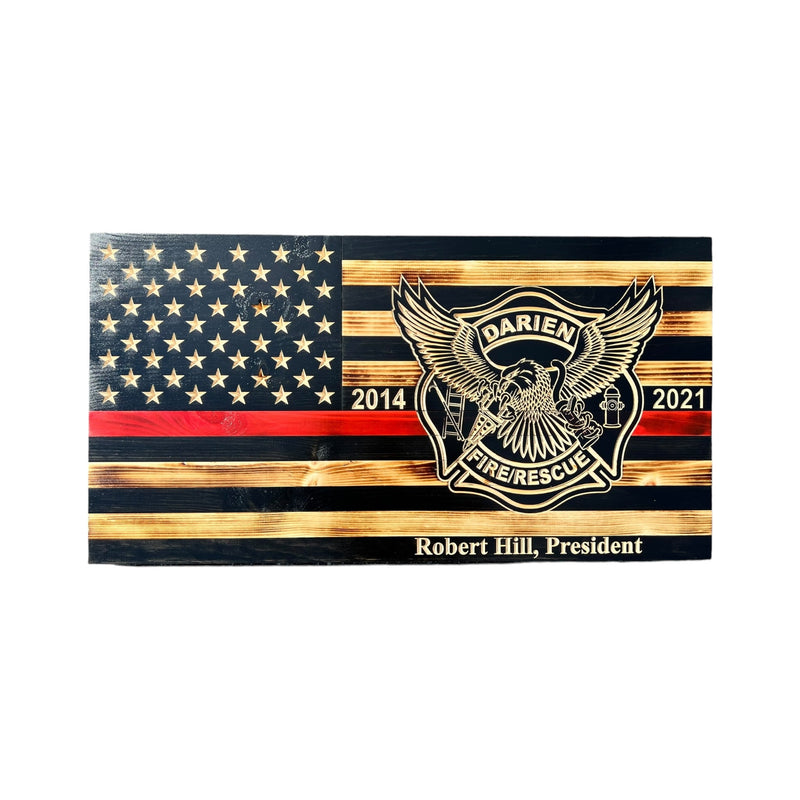 Wooden Thin Red Line American Flag with Custom Logo and Personalizatio ...