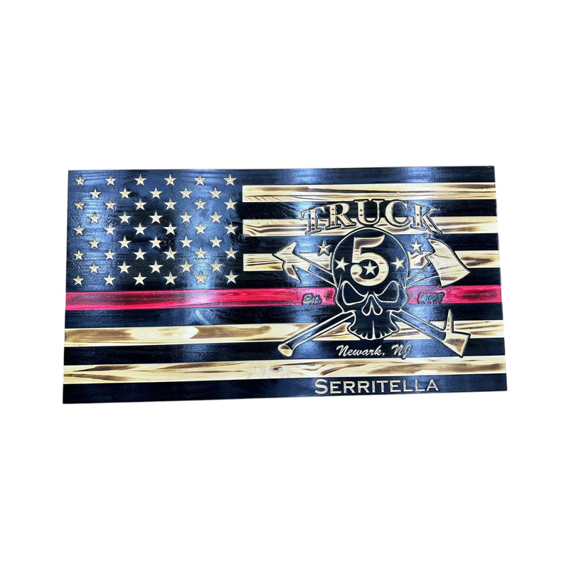 Wooden Thin Red Line American Flag with Custom Logo and Personalizatio ...