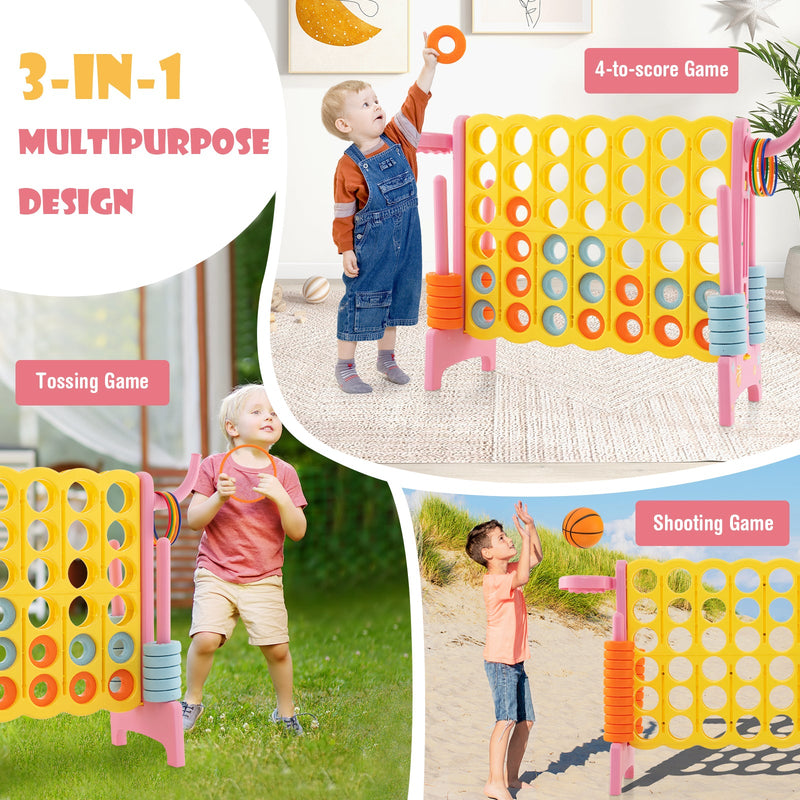 4-in-a-Row Connect Game with Basketball Hoop and Toss Ring-Pink ...