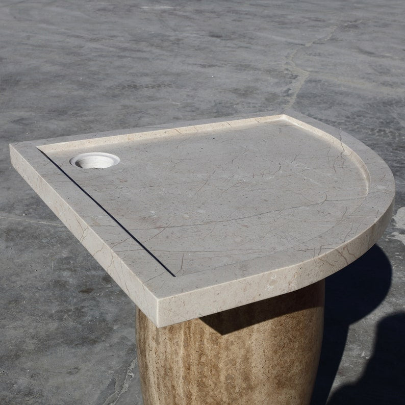 Cream Royal Marble Corner Shower Base Hand-carved from Solid Marble Bl ...