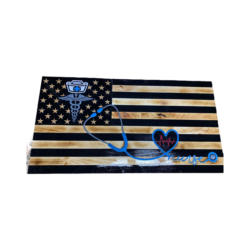 Wooden American Flag for Nurses with Caduceus and Stethoscope Design ...