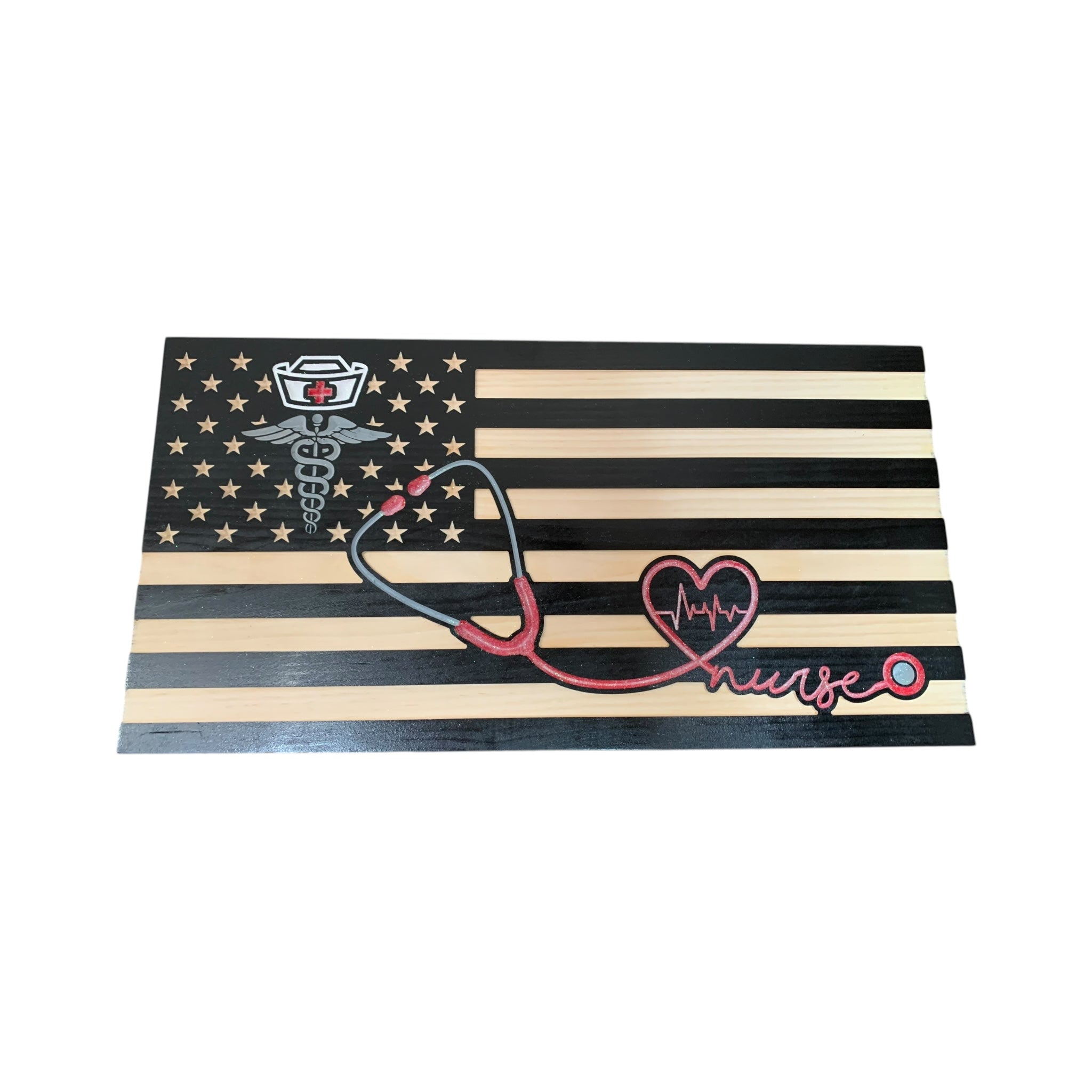 Wooden American Flag for Nurses with Caduceus and Stethoscope Design ...