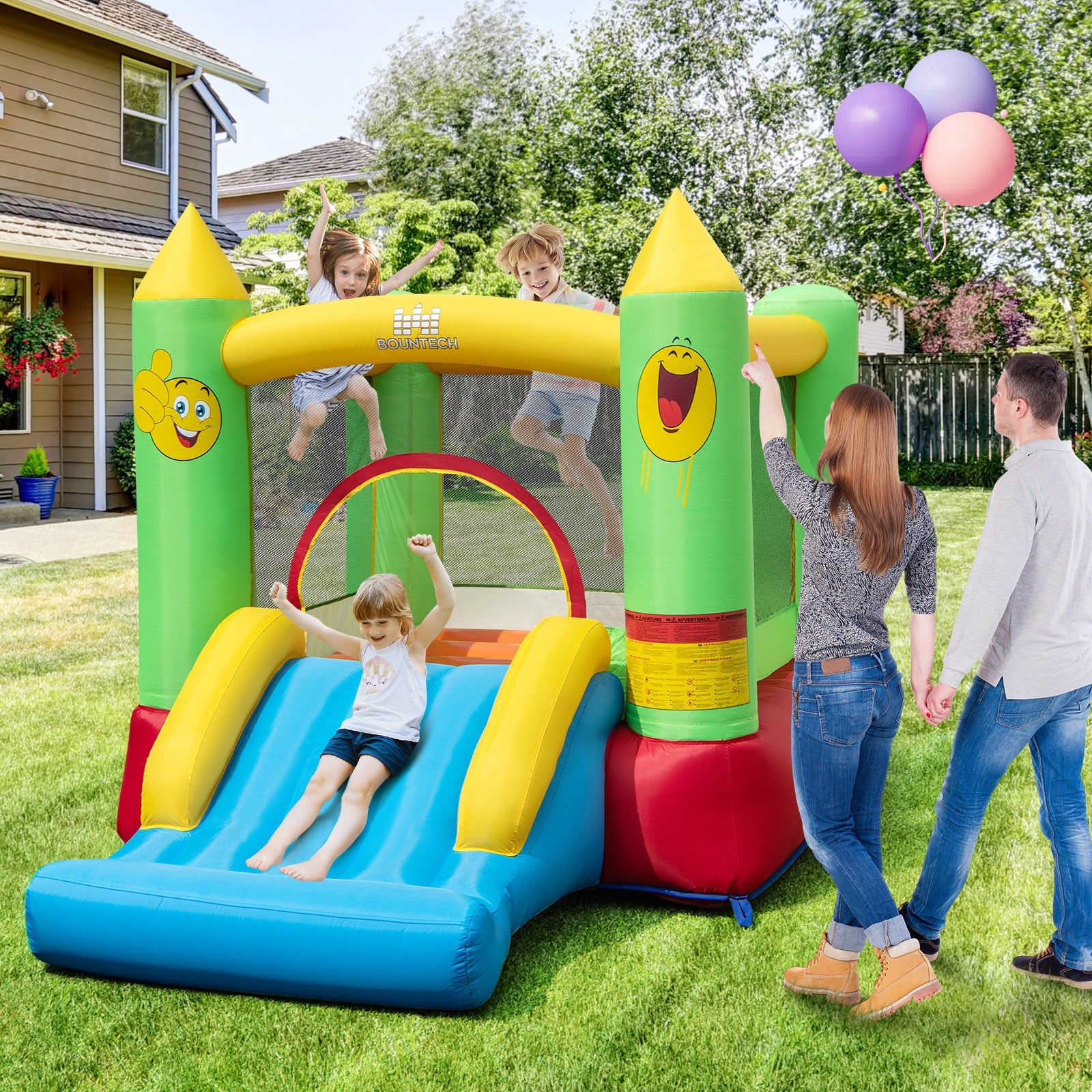 Inflatable Bounce House Kids Blow-up Bouncer with Slide with 480W Blow ...