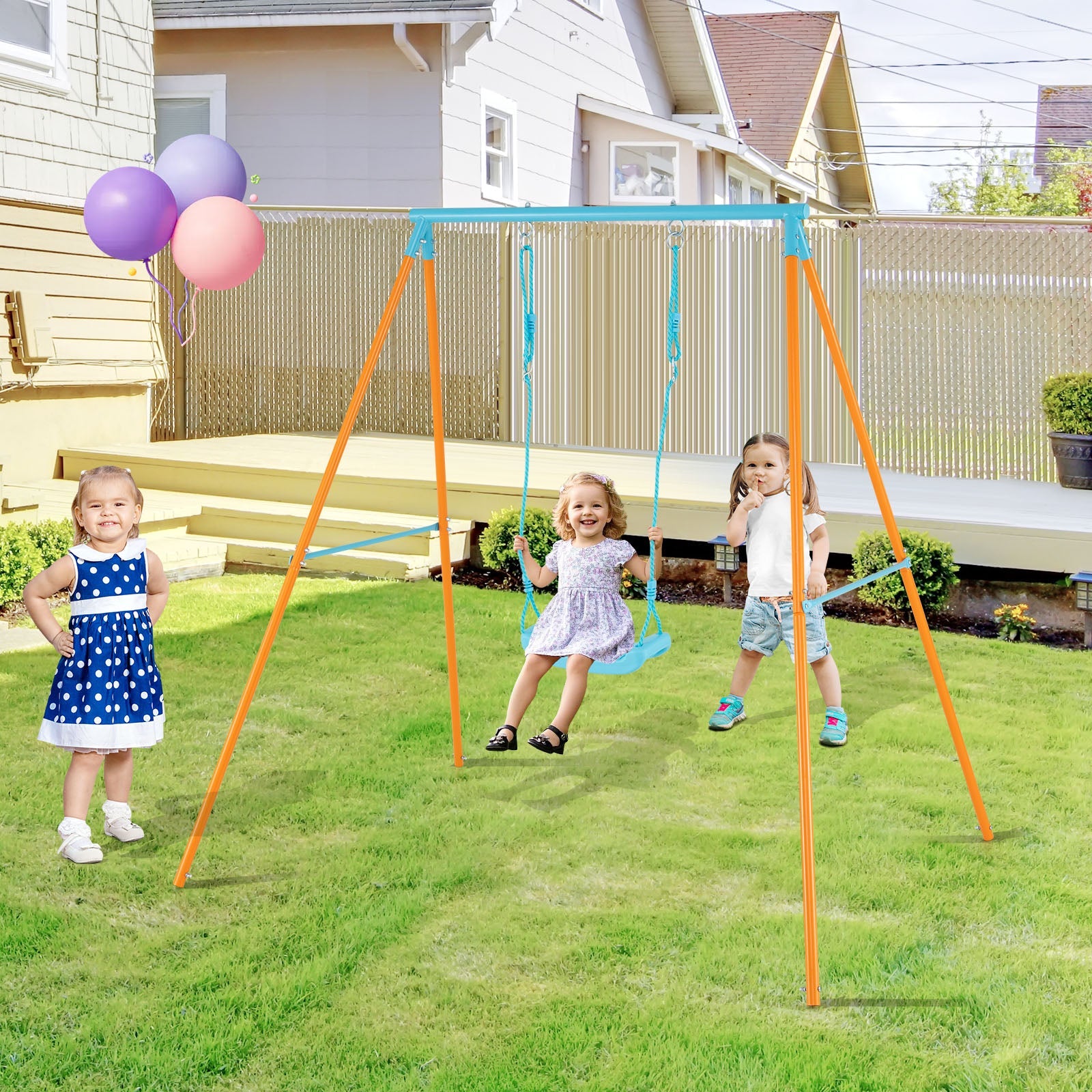 Outdoor Heavy Duty Metal Toddler Swing Set with Stand-Orange – Perfect ...