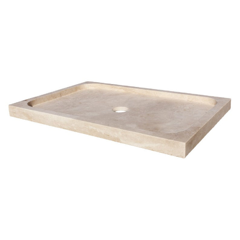 Troia Light Travertine Rectangular Shower Base Hand-carved from Solid ...