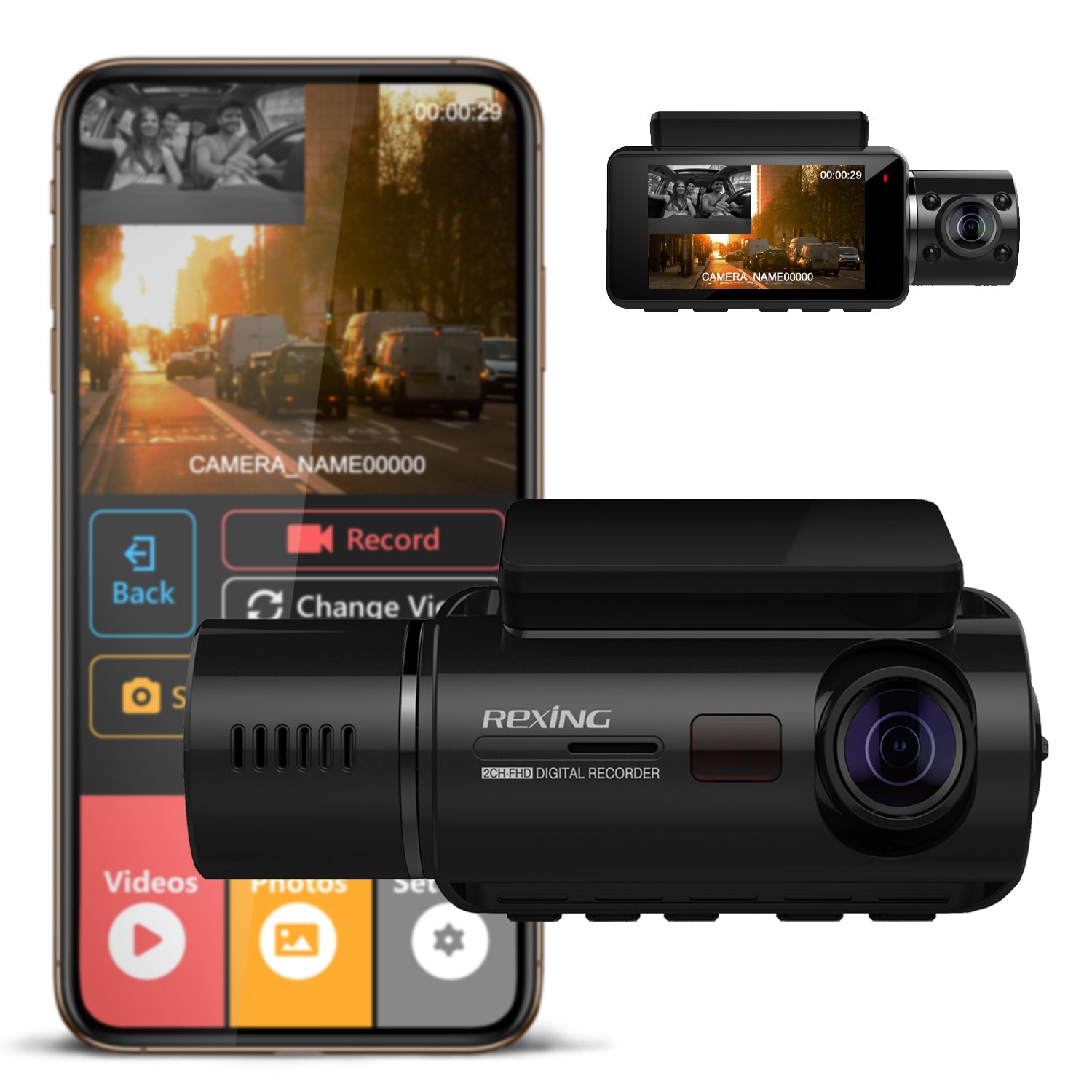 Rexing V3C Dual Camera Front and Inside Cabin Full HD 1080p Dash Cam w ...