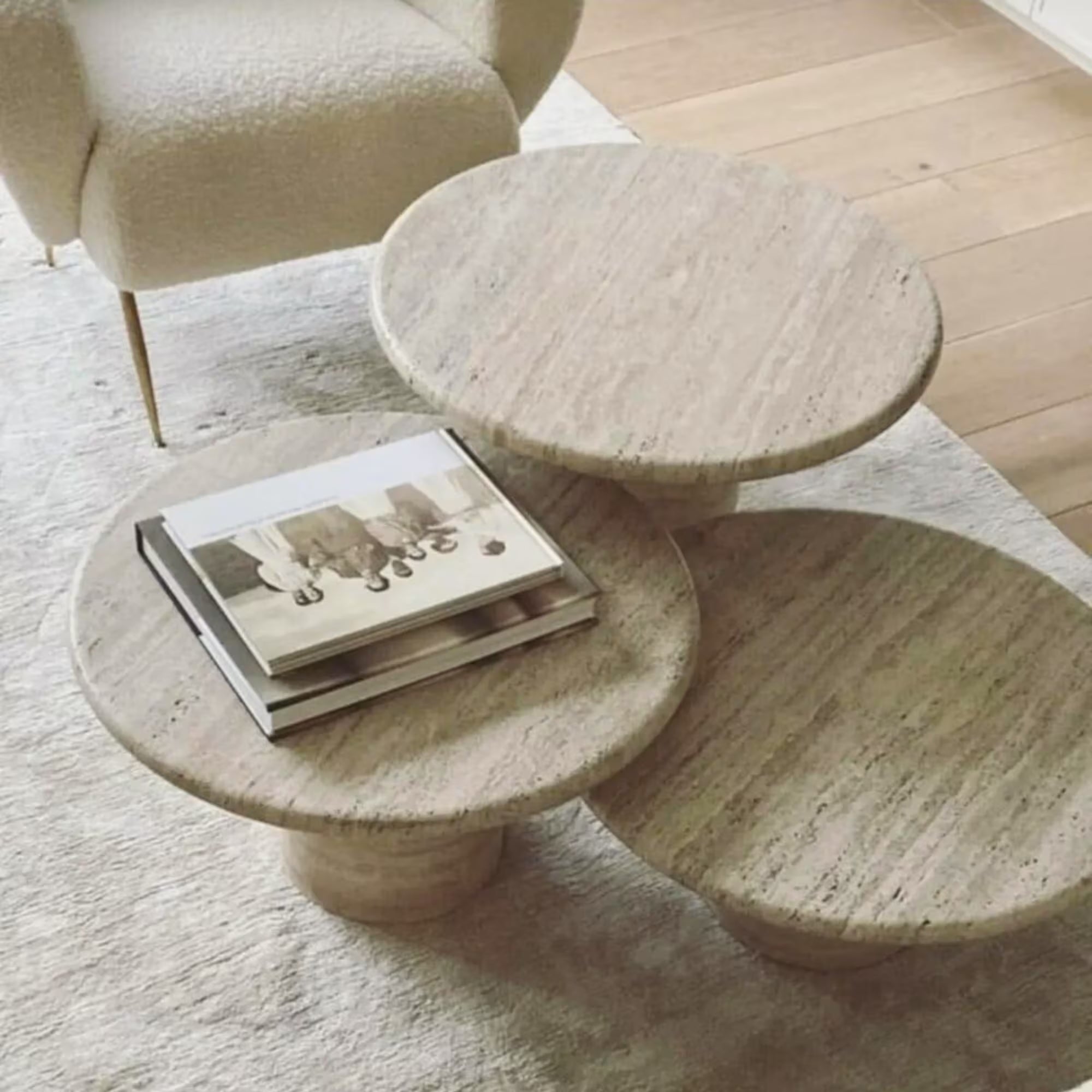 Valencia Travertine Coffee Table Vein-cut Round Set of 3 Polished ...