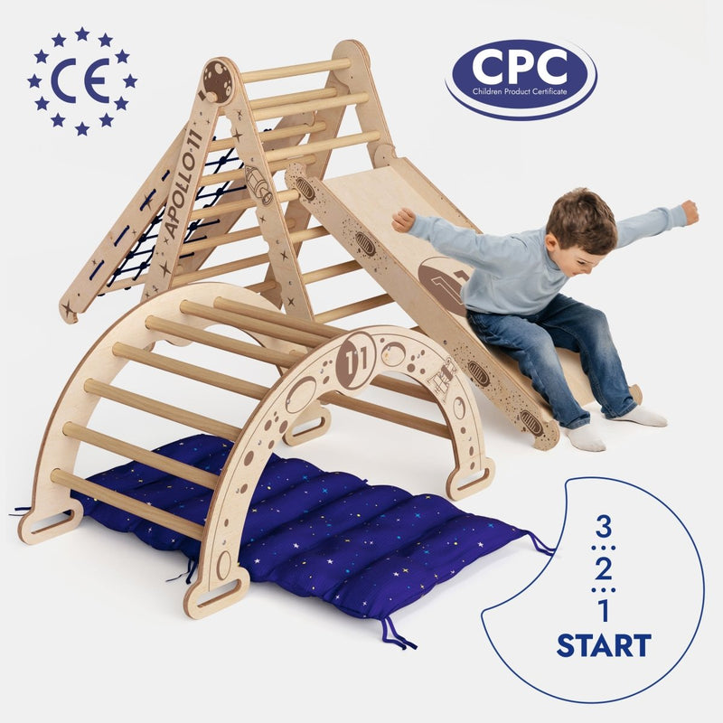 Apollo 5in1 Climbing Set: Pikler Triangle, Net, Arch, Slide Board, and ...