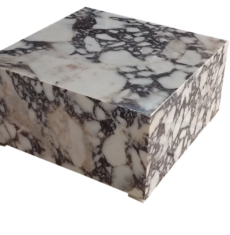 Calacatta Viola Marble Rectangular Prism Block Design Coffee Table (W ...
