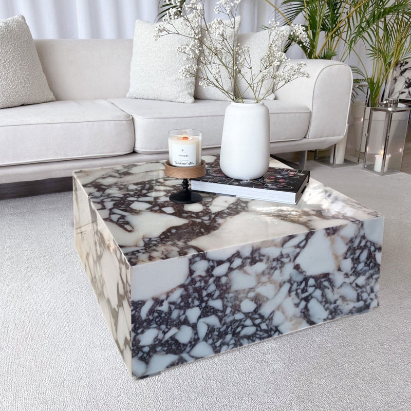 Calacatta Viola Marble Rectangular Prism Block Design Coffee Table (W ...