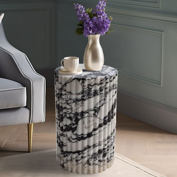 Calacatta Viola Marble Plinth Side Table Fluted Polished (W)10" (L)10 ...