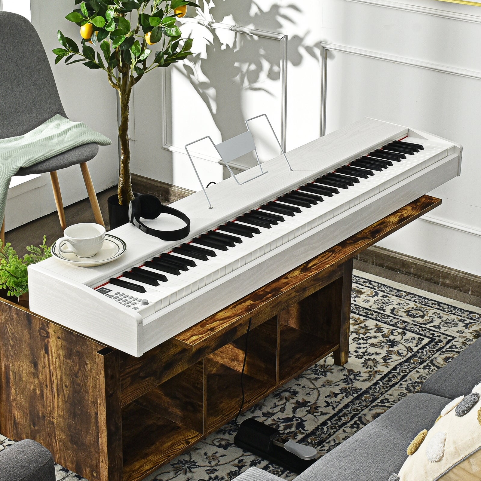 88-Key Full Size Digital Piano Weighted Keyboard with Sustain Pedal-Wh ...