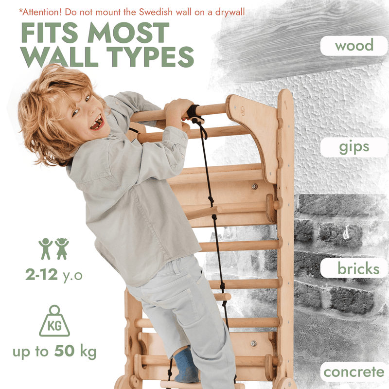 Wooden Swedish Wall / Climbing ladder for Children + Swing Set + Slide ...